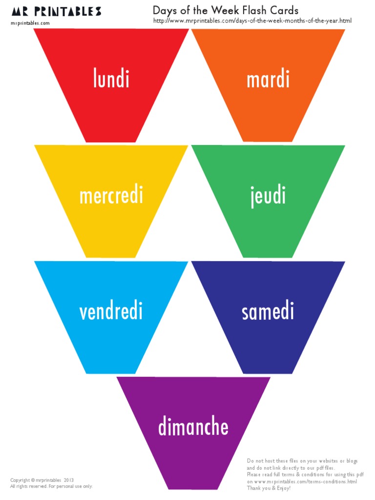 Flash Cards Jours de La Semaine