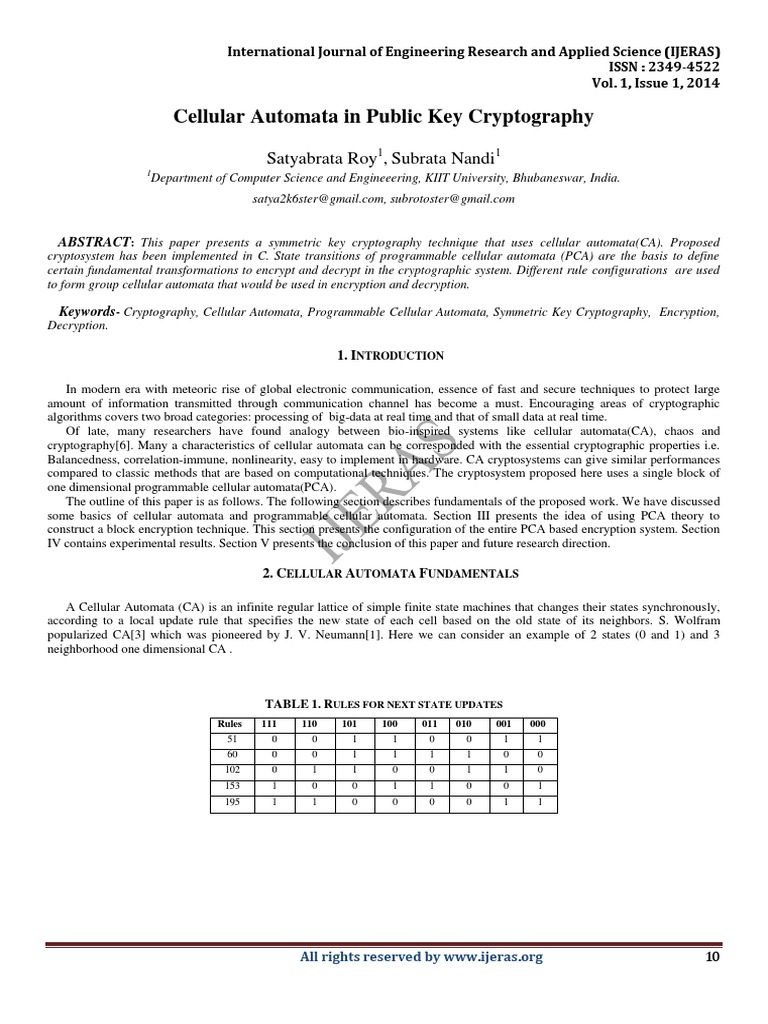 Cellular Automata in Public Key Cryptography | PDF | Cryptography | Key (Cryptography)
