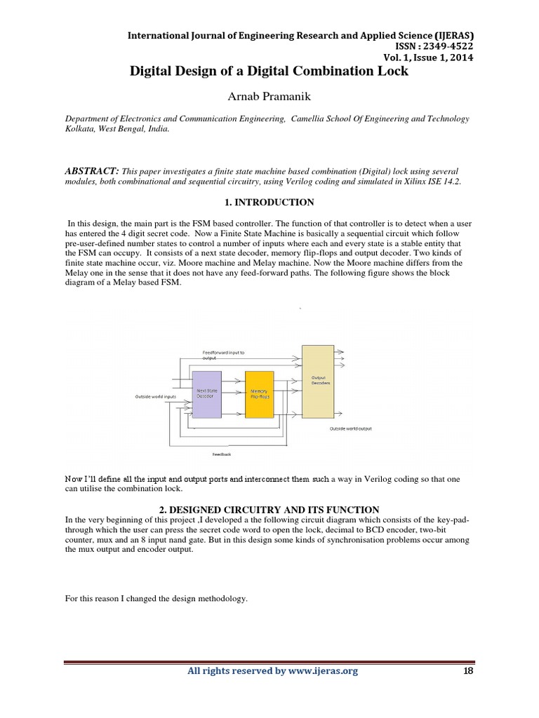 Digital Combination Lock Design and Simulation | PDF | Electronic ...