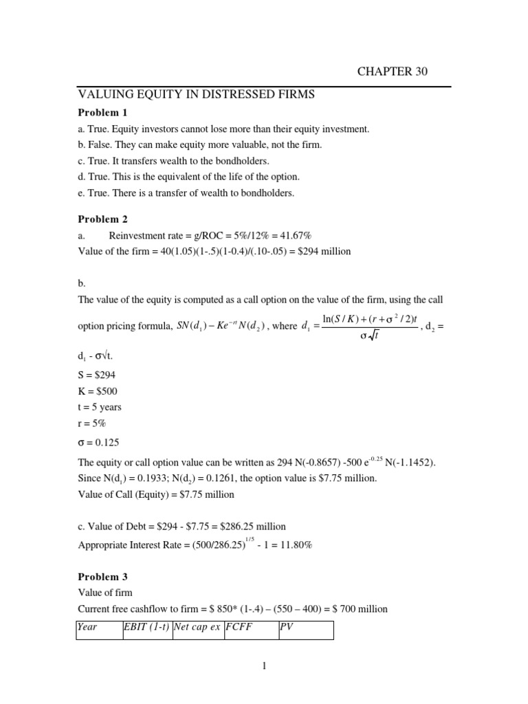 Valuing Equity in Distressed Firms: Problem 1 | PDF | Equity (Finance ...