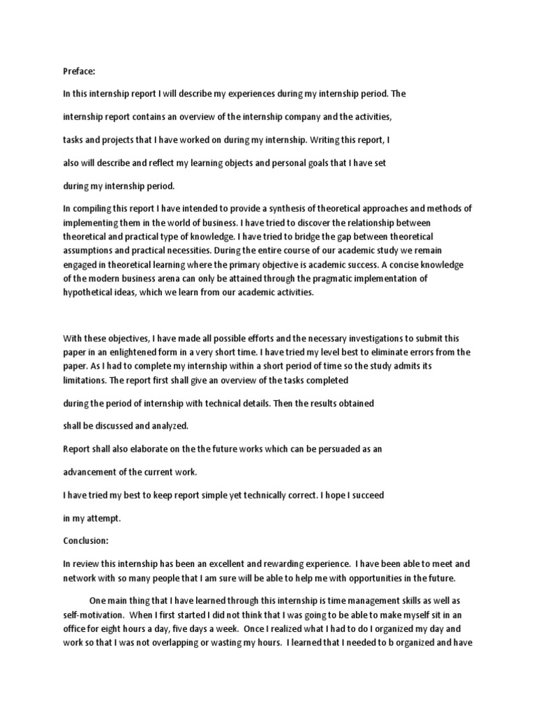 Divine How To Write Preface For Internship Report Project Appraisal