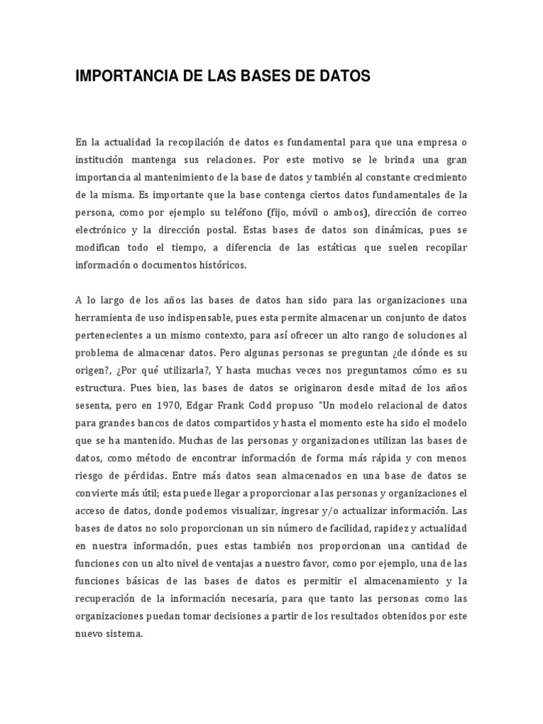 Importancia de Las Bases de Datos | PDF | Bases de datos | Usuario (informática)