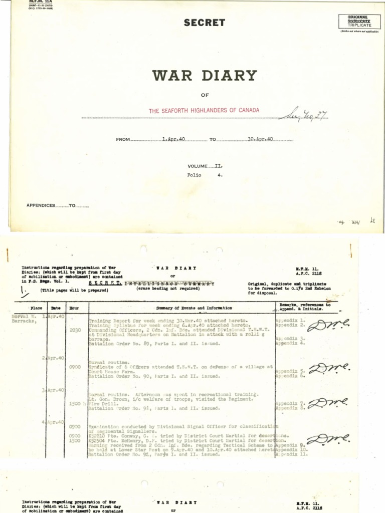 Seaforth Highlanders War Diary Volume II | PDF | Military Organization ...