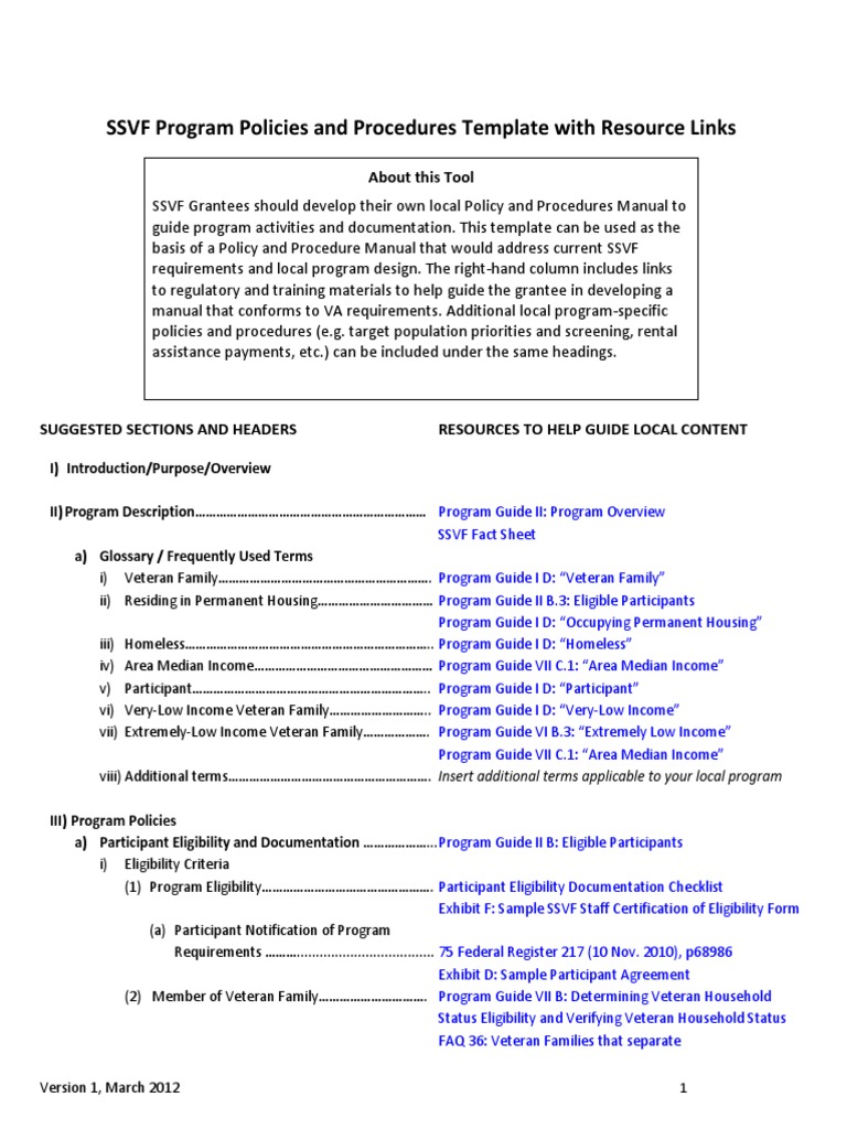 SSVF Policies Procedures Template With Resource Links Final | Veterans ...