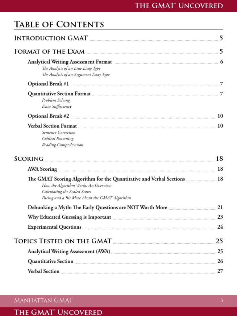 The GMAT Uncovered Table of Contents | PDF | Graduate Management ...