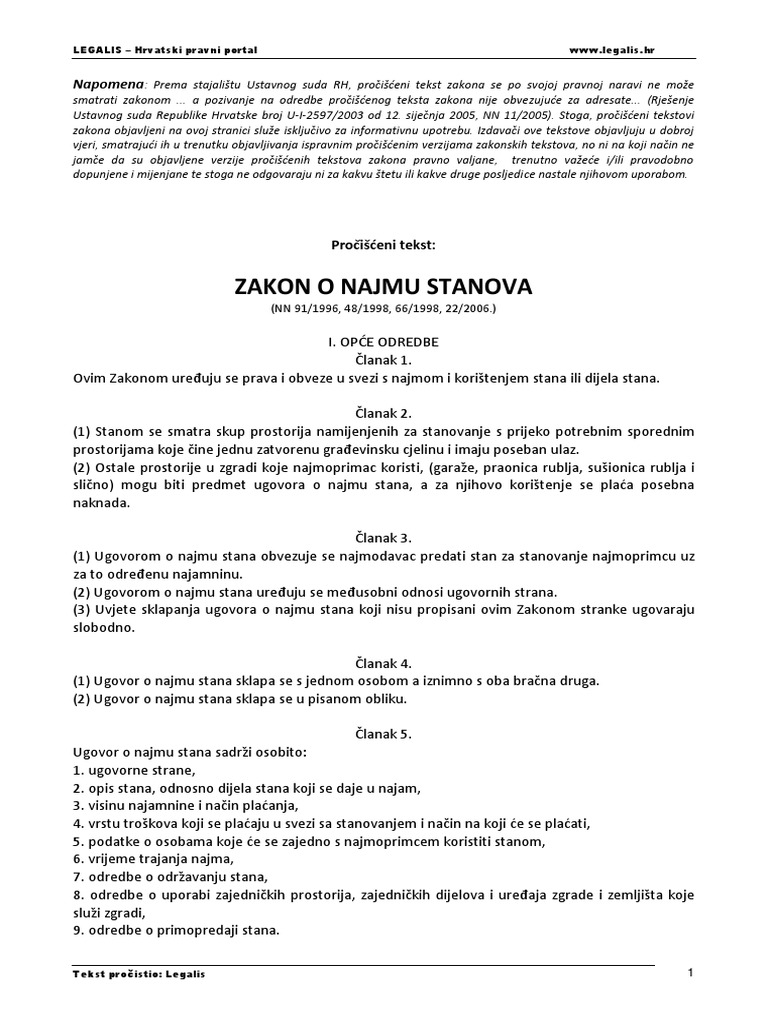 Zakon-Zakon o Najmu Stanova | PDF