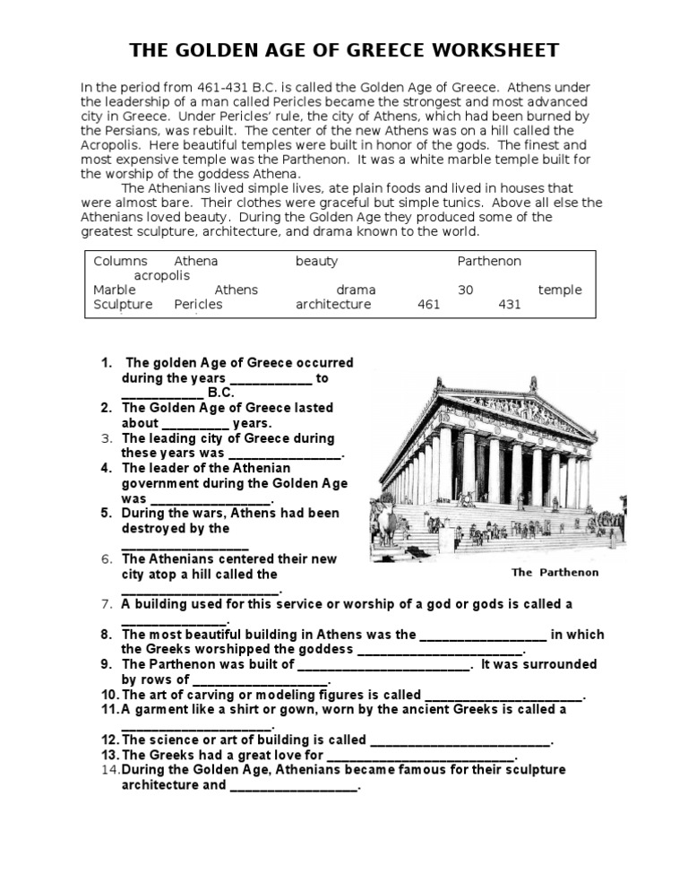 Golden Age of Greece Worksheet | PDF | Athens | Ancient Greece