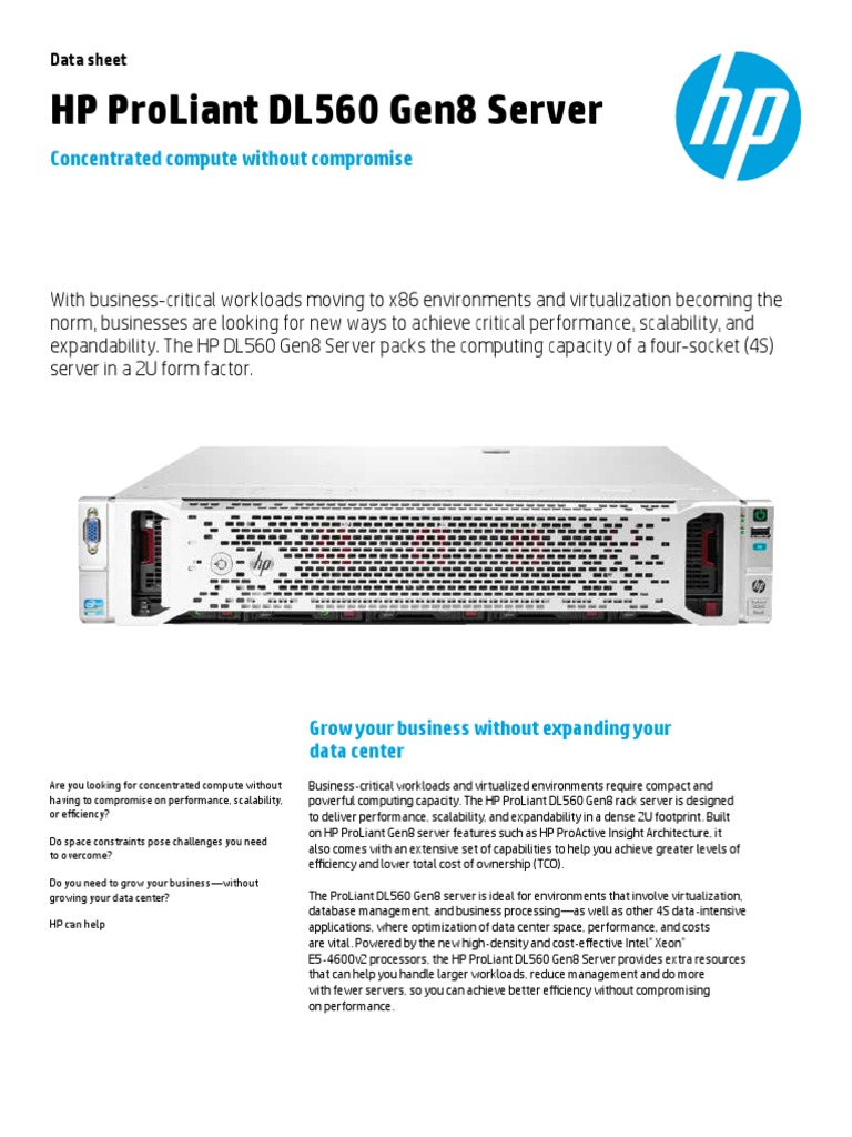 HP ProLiant DL560 Gen8 - Data Sheet | PDF | Hewlett Packard | Provisioning