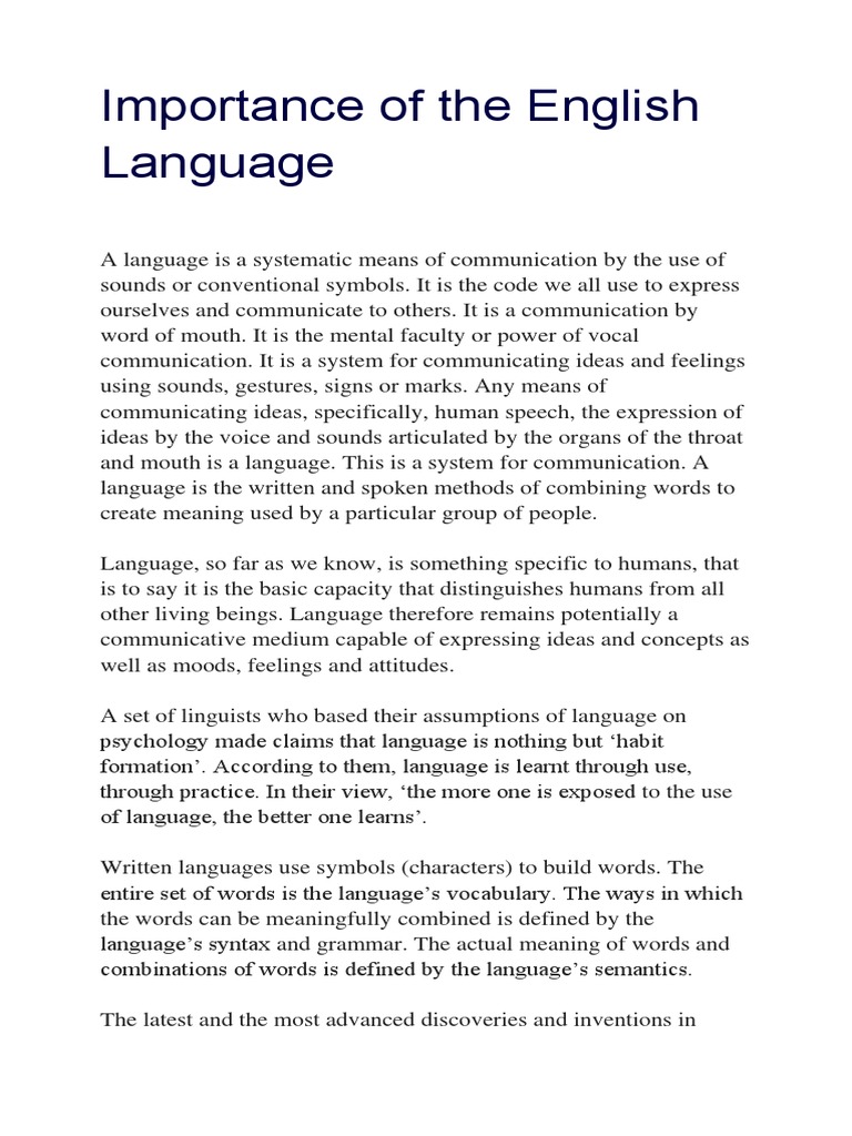 Importance of The English Language | PDF