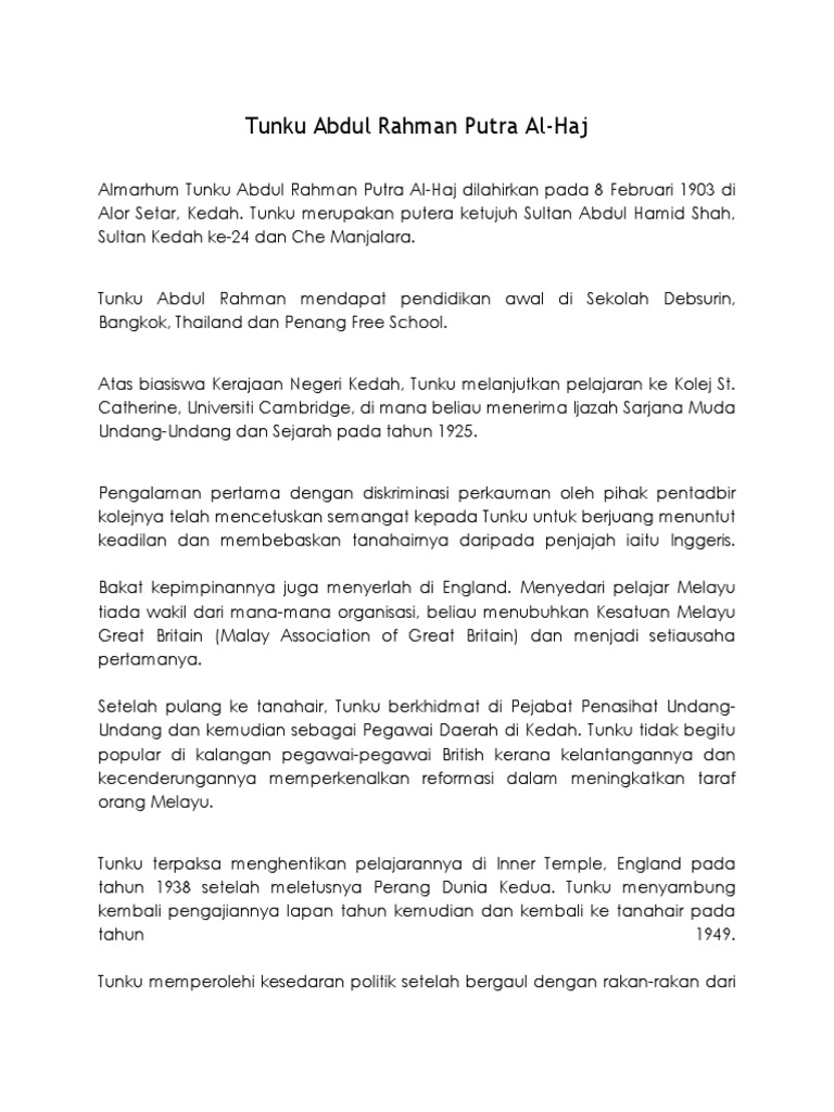 pendidikan tunku abdul rahman - Warren Bell