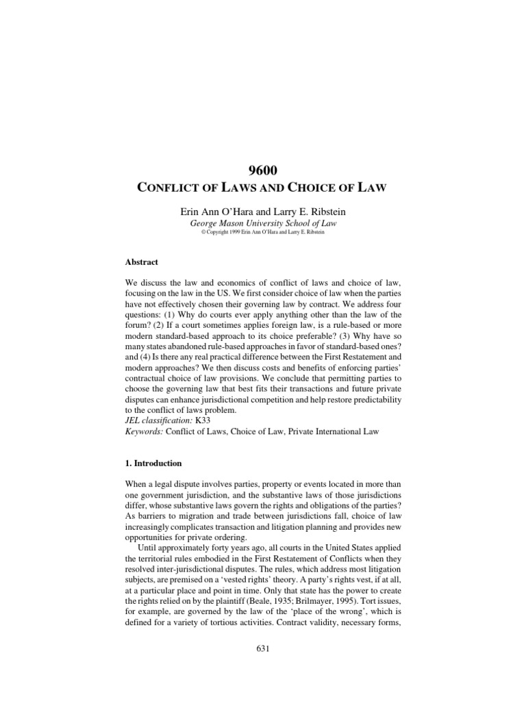 Conflict of Laws and Choice of Law | PDF | Choice Of Law | Precedent