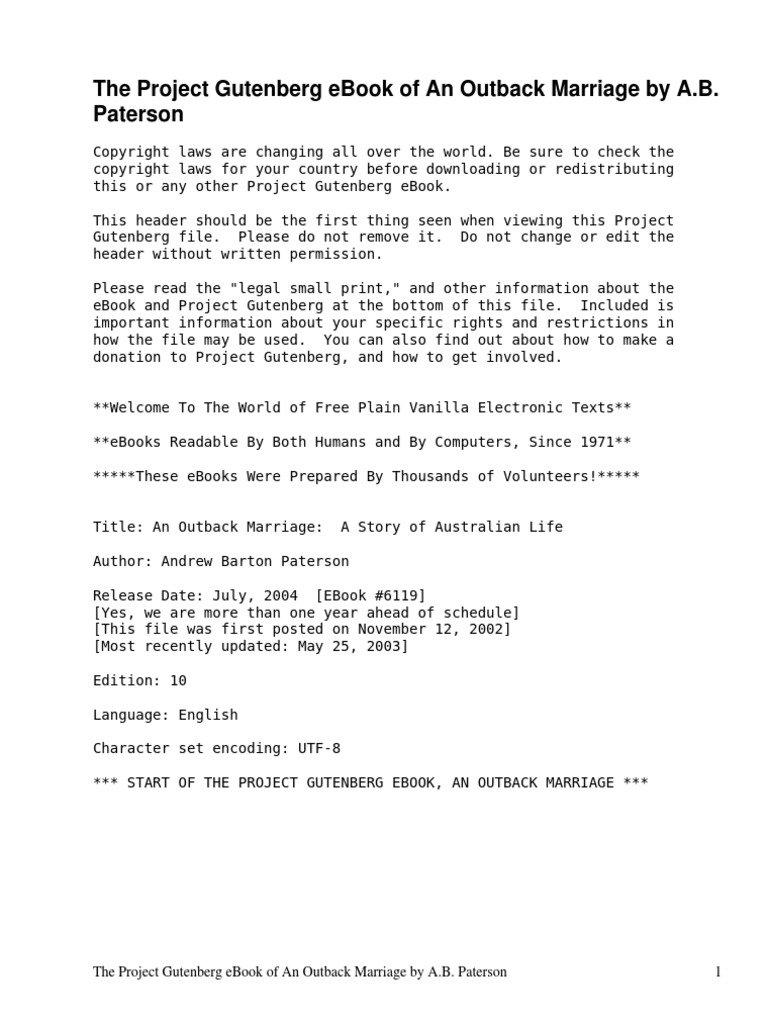 Outback Marriage, An: A Story of Australian Life by Paterson, A. B ...