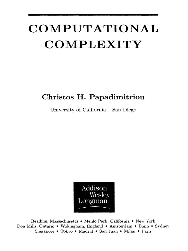 Computational Complexity - Christos Papadimitriou | PDF | Time Complexity | Computational ...