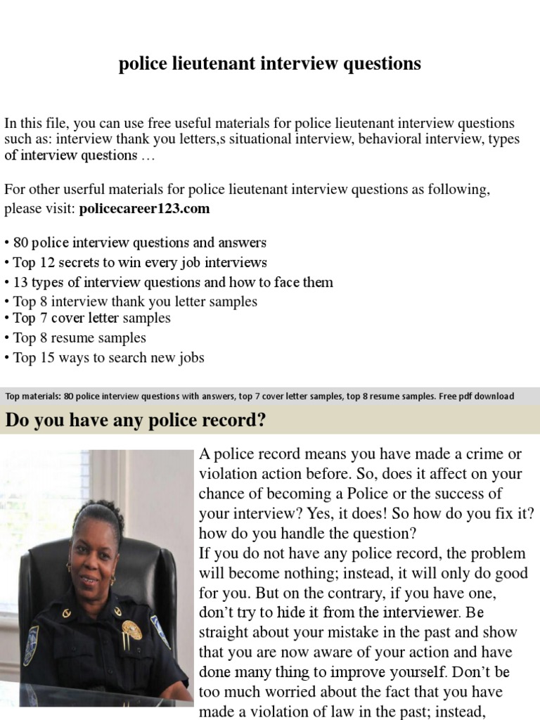 Police Lieutenant Interview Questions | Download Free PDF | Job ...