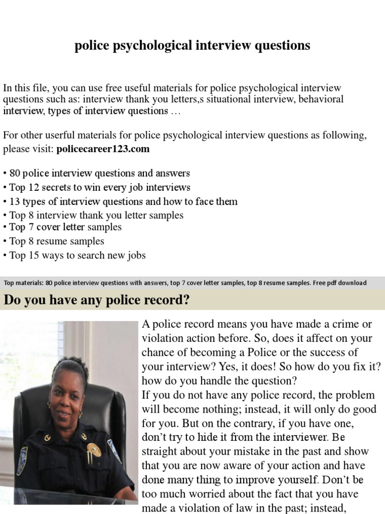 Police Psychological Interview Questions | PDF | Job Interview | Interview