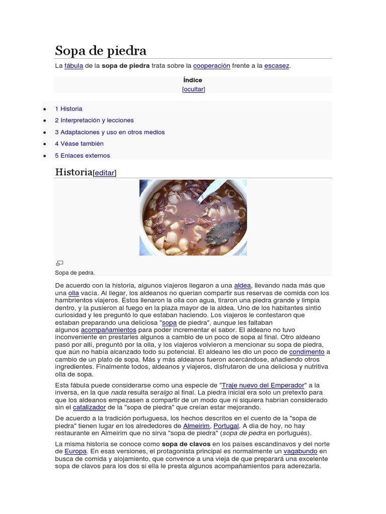 Fábula de la Sopa de Piedra: Cooperación | PDF | Comida y bebida ...
