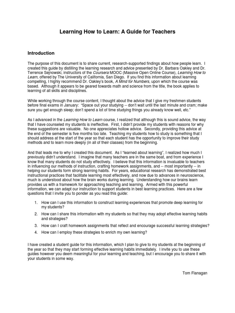 Learning How To Learn Teacher Guide PDF | PDF | Nervous System | Brain