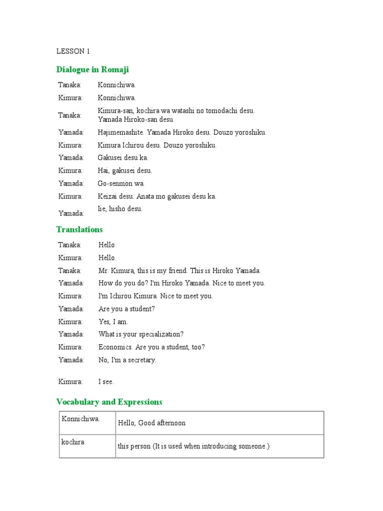 Japanese Lesson 1: Basics and Greetings | PDF | Foreign Language Studies