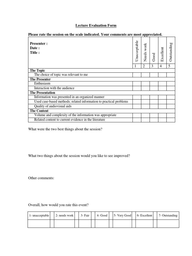 Lecture Evaluation Feedback Form | PDF