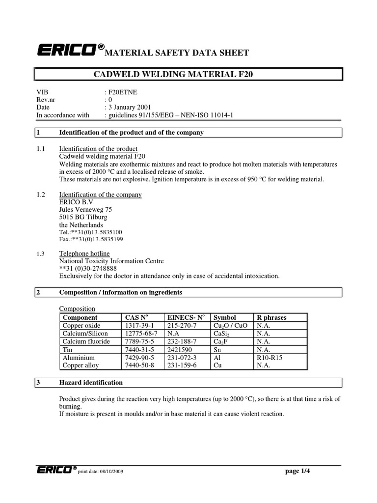 Cad Weld MSDS | PDF | Sodium | Chemical Elements
