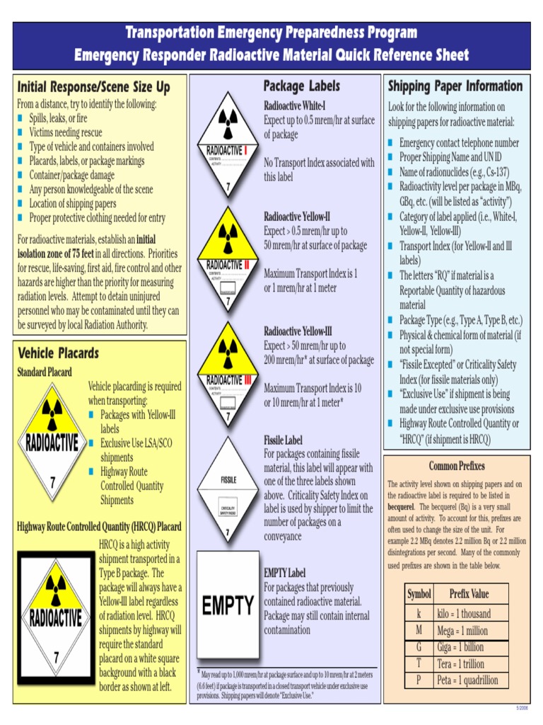 Emergency Responder Fact Sheet - Transportation | PDF | Radioactive ...