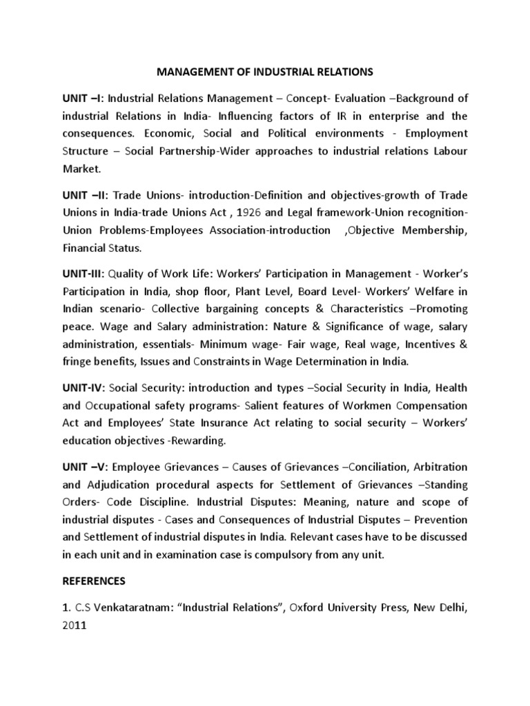 IRM Syllabus | PDF | Industrial Relations | Wage