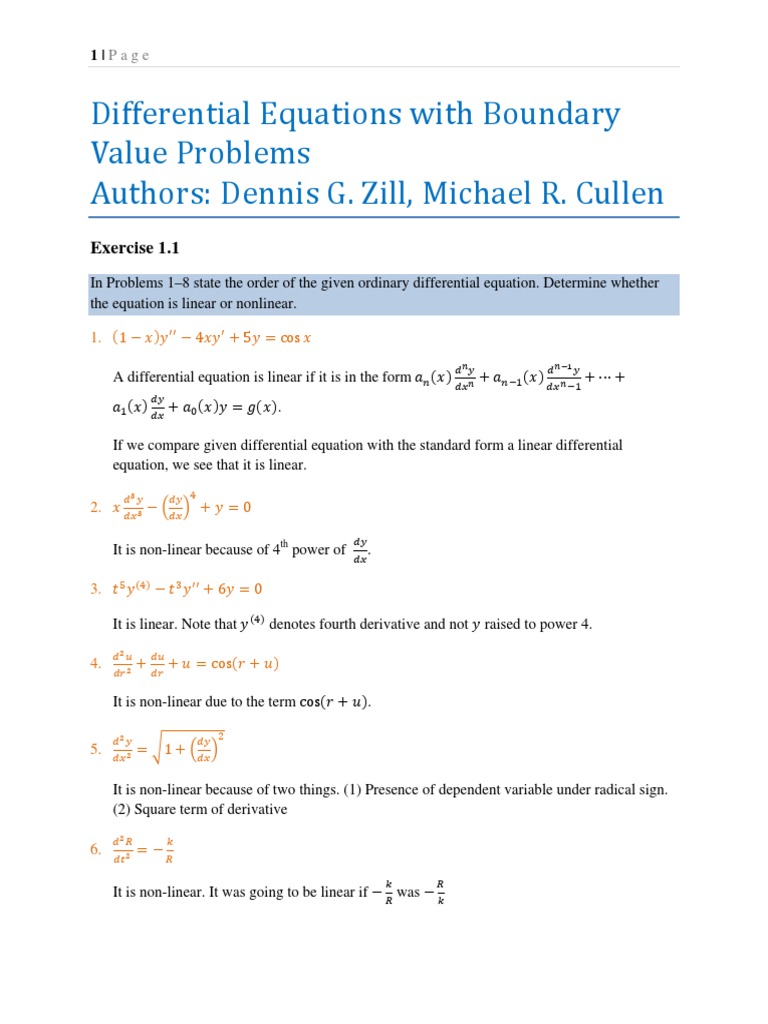 Differential Equations With Boundary Value Problems Solutions Pdf Nonlinear System