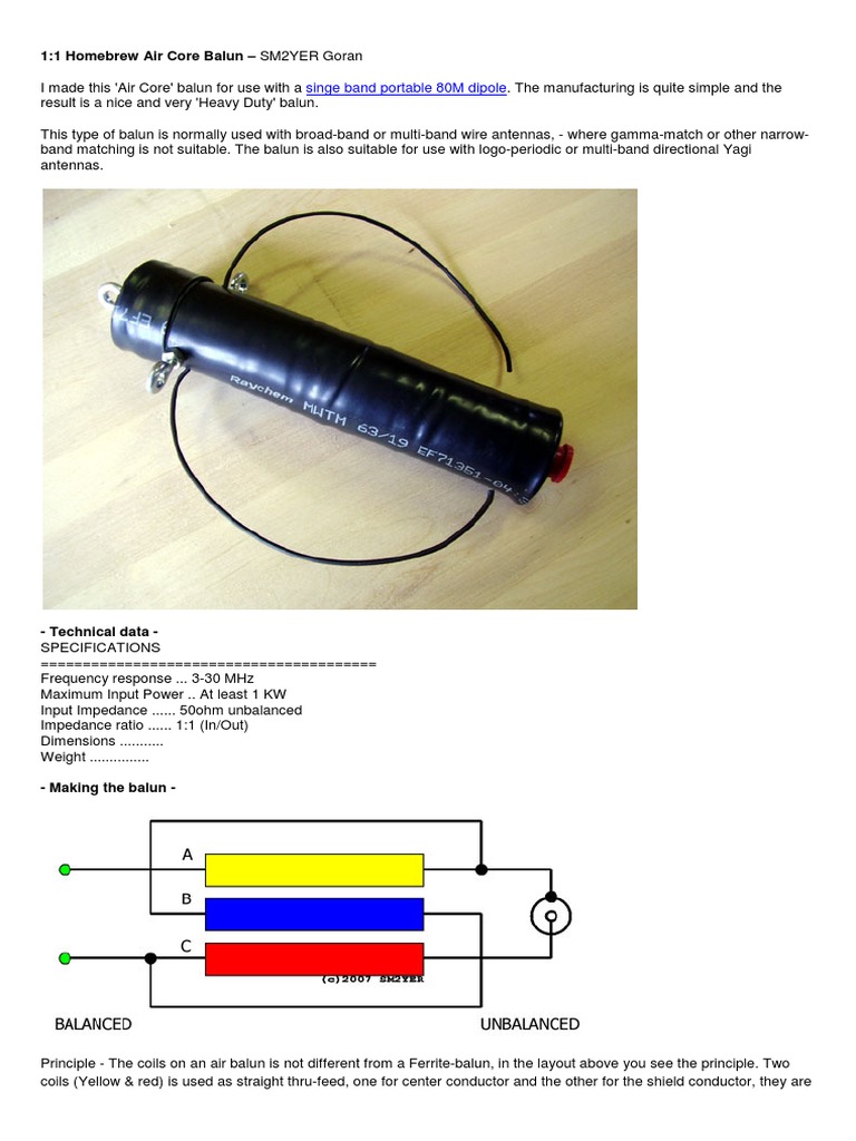 Hombrew Air Core Balun Goran SM2YER | PDF