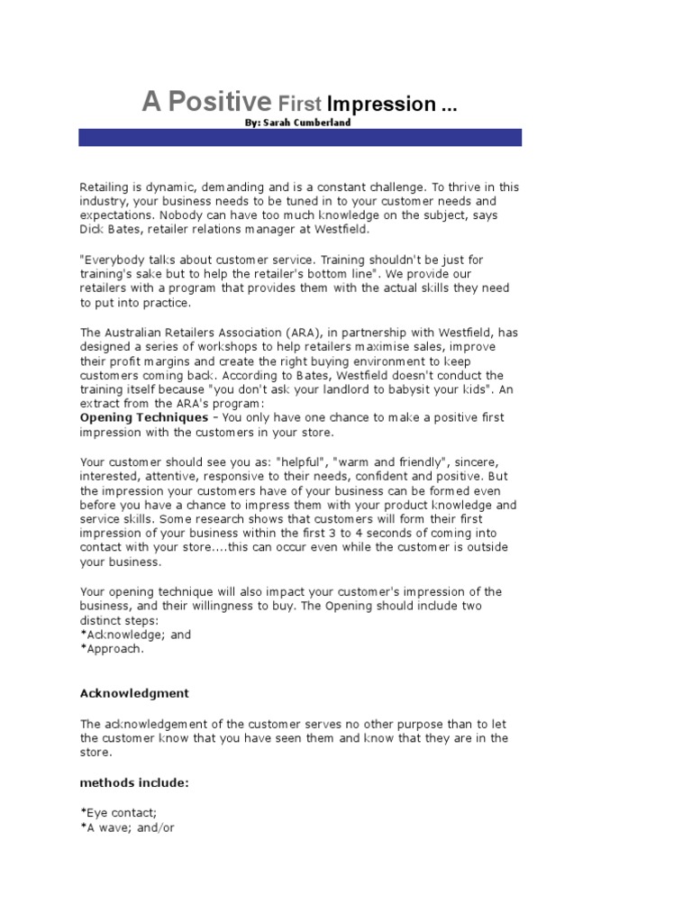 A Positive First Impression | PDF | Online Shopping | Retail