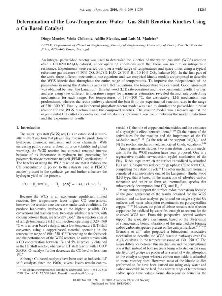 Determination Water Gas Shift Reaction PDF | PDF | Chemical Kinetics ...