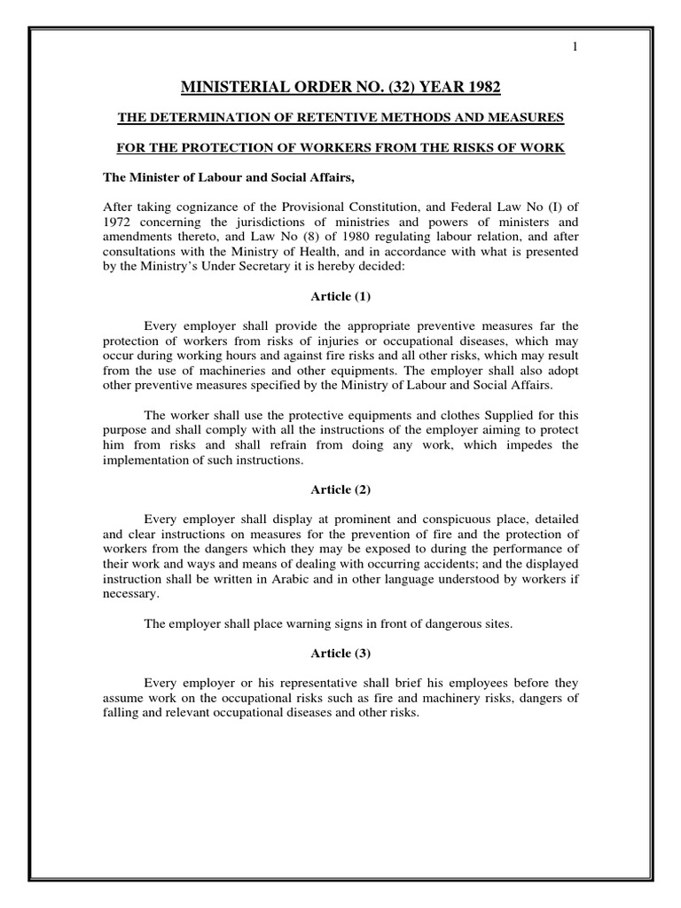 Ministerial Order, Local Order | Occupational Safety And Health ...