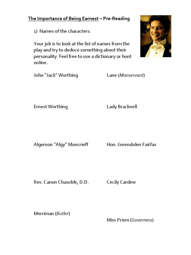 The Importance of Being Earnest Pre Reading | Download Free PDF | Oscar ...
