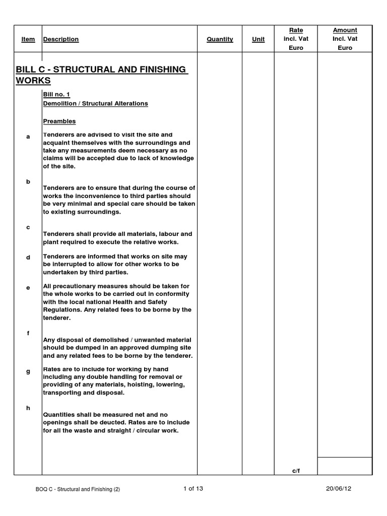 BOQ C - Structural and Finishing | PDF