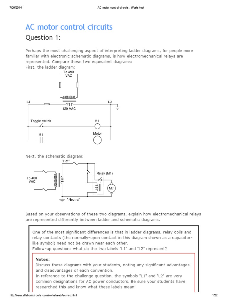 AC Motor Control Circuits - Worksheet | PDF | Relay | Switch