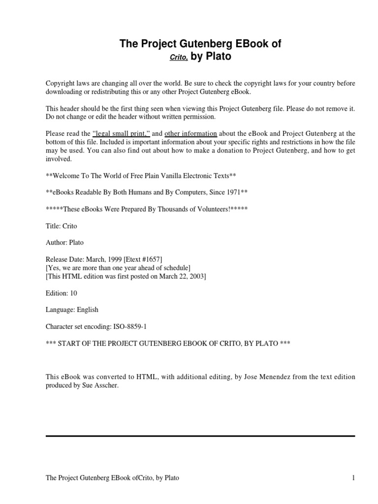 Crito by Plato, 427? BC-347? BC | PDF | Socrates | Plato