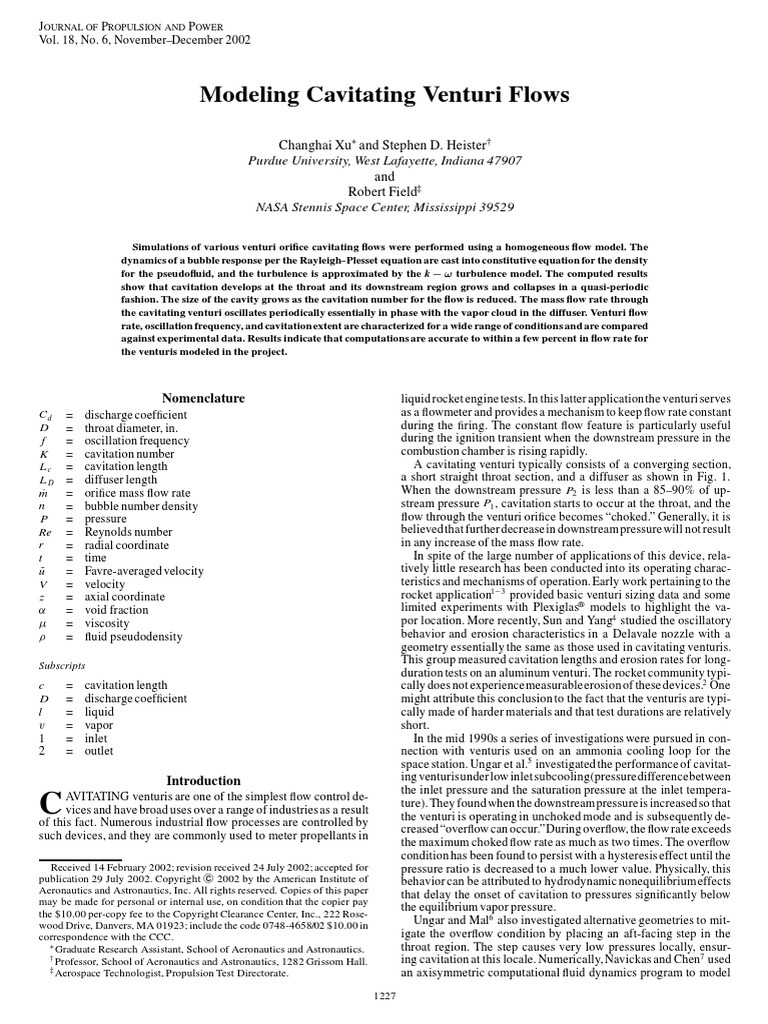 Modeling Cavitating Venturi Flows Pdf Navierstokes Equations Reynolds Number 