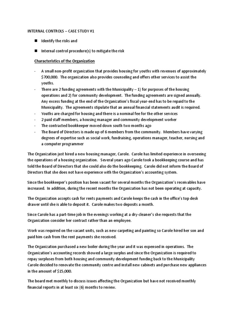 Internal controls case study #1 risks housing organization | PDF ...