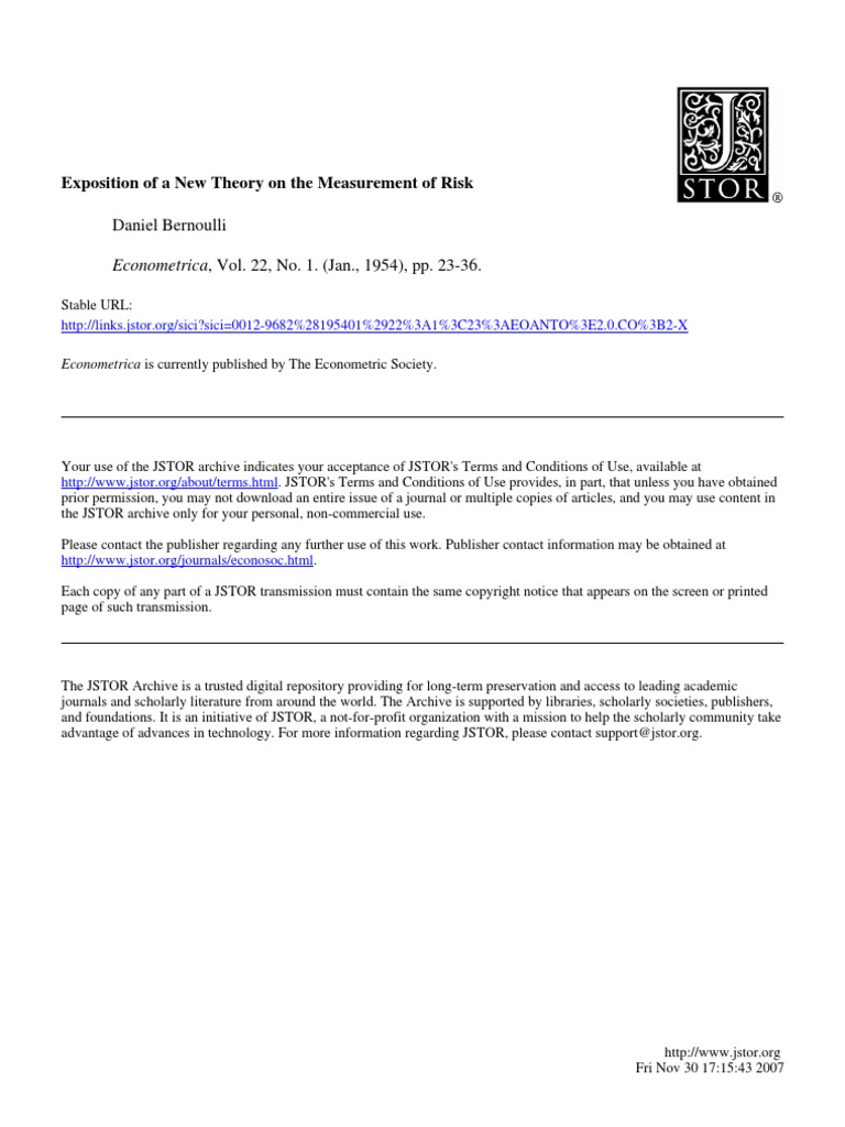 Bernoulli Utility | PDF | Utility | Wealth Bernoulli Utility | PDF | Utility | Wealth