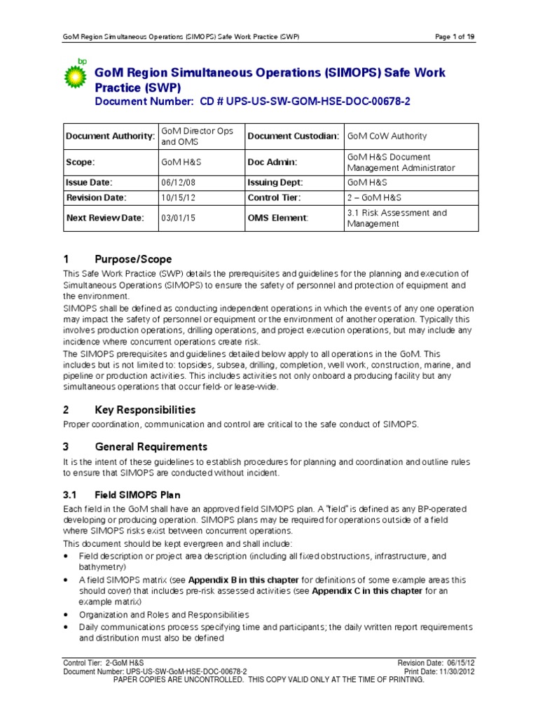 Simultaneous Operations (SIMOPS) | PDF | Emergency Management | Oil Well