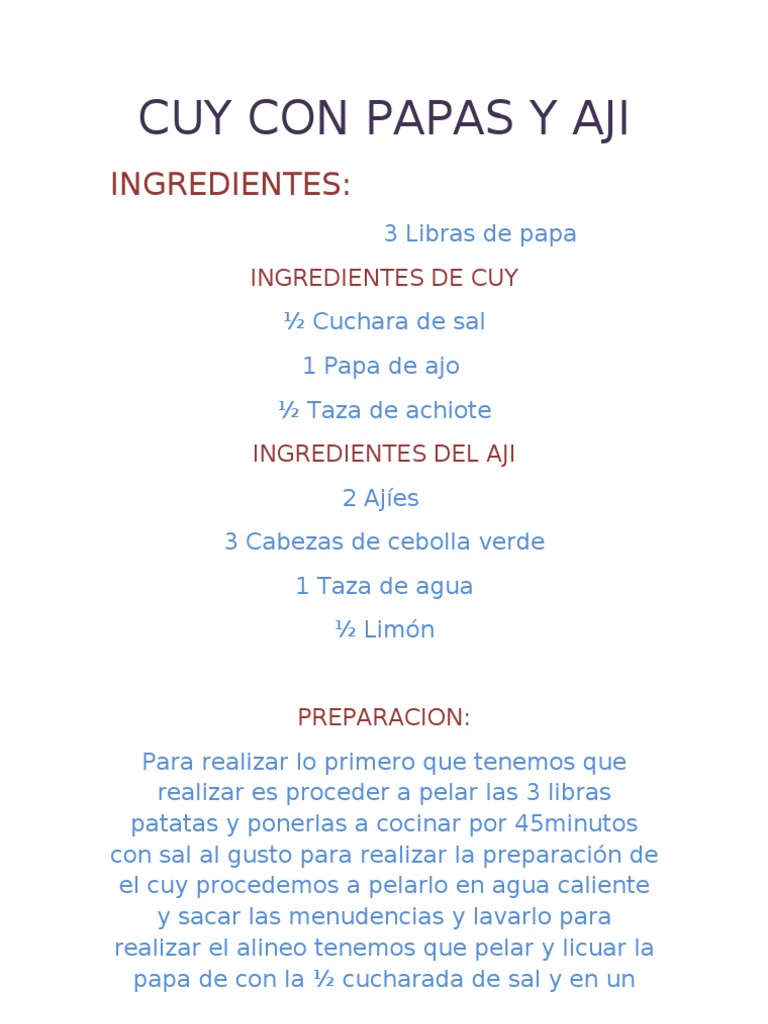 Cuy Con Papas y Aji | PDF