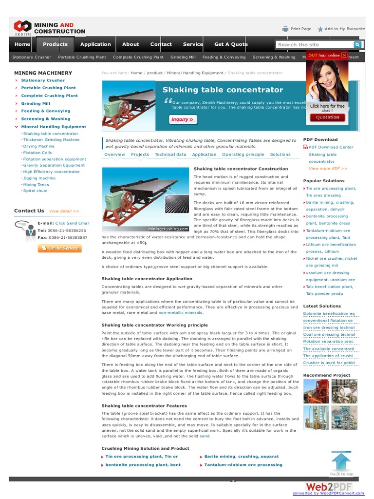 Shaking Table Concentrator | PDF | Mining | Mill (Grinding)