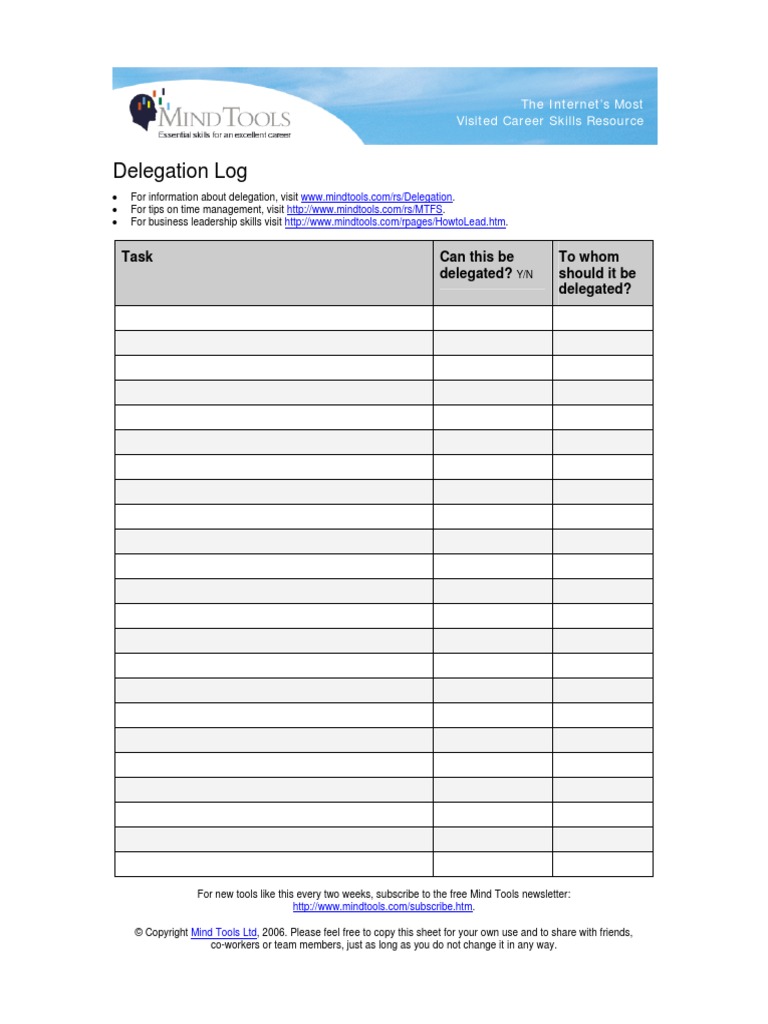 Delegation Log: Task Can This Be Delegated? To Whom Should It Be ...