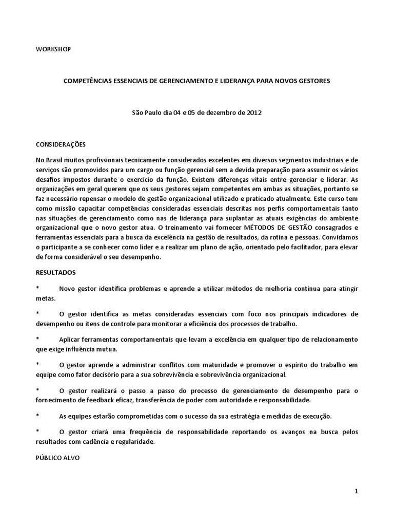 Workshop Modelos de Gestão Para Lideres | PDF | Liderança | Business