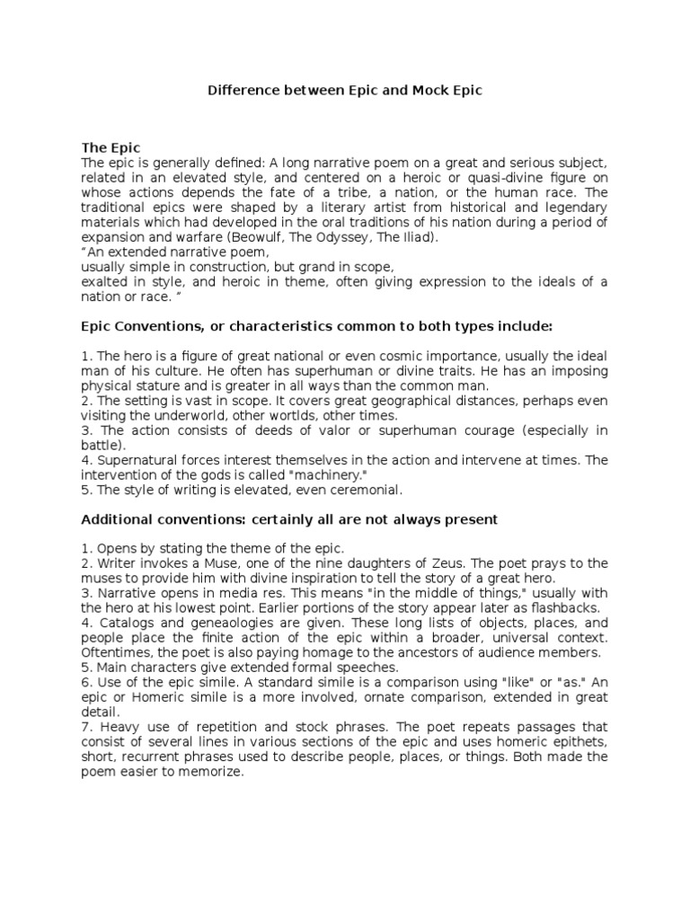 Difference Between Epic and Mock Epic | PDF | Epic Poetry | Hero