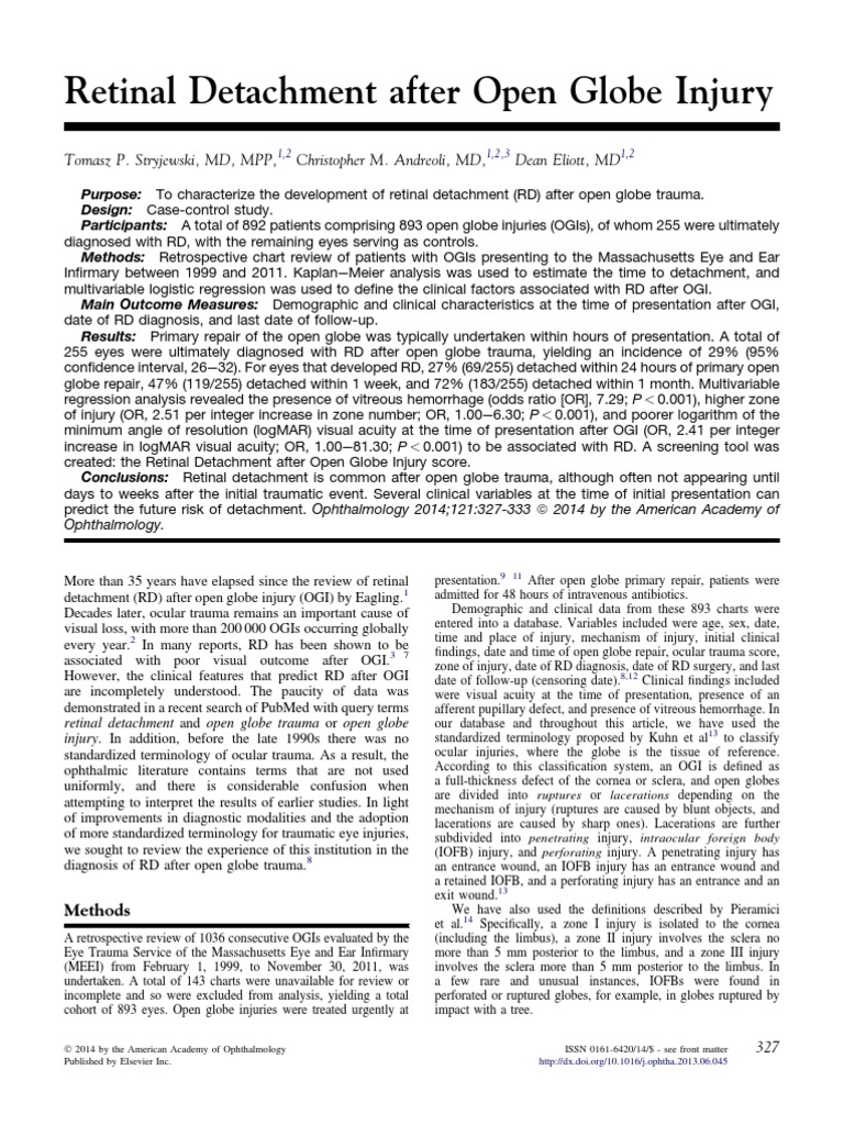 Retinal Detachment Post Open Globe Injury | PDF | Visual Acuity | Human Eye