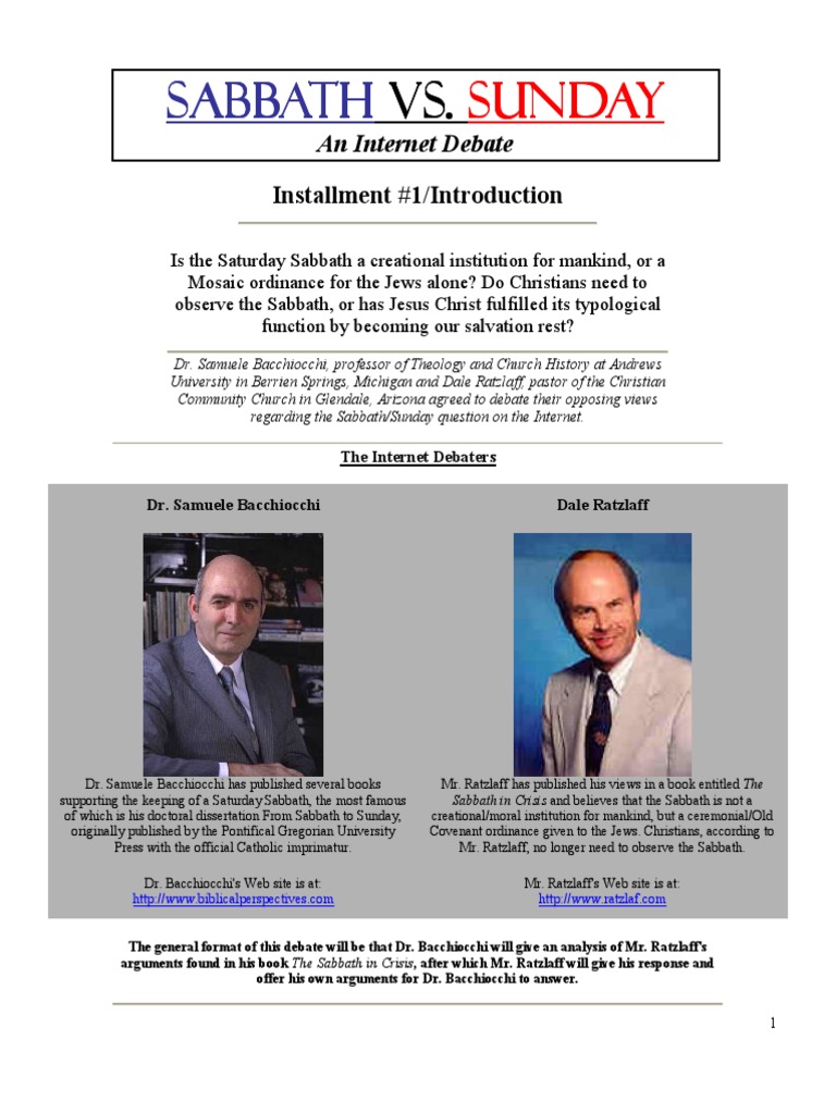 Sabbath vs. Sunday: A Debate Overview | PDF | Genesis Creation ...