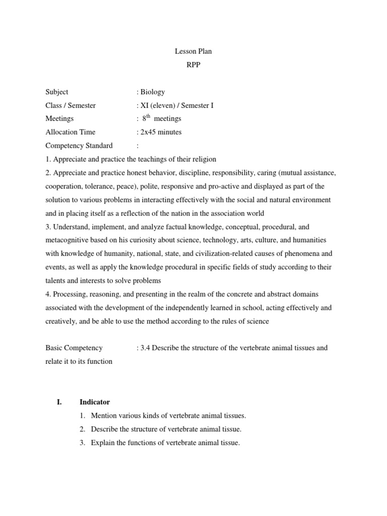 Lesson Plan 2013 - Tissue | PDF | Epithelium | Tissue (Biology)