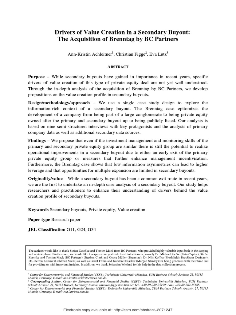 Brenntag Case Study | PDF | Private Equity | Leveraged Buyout