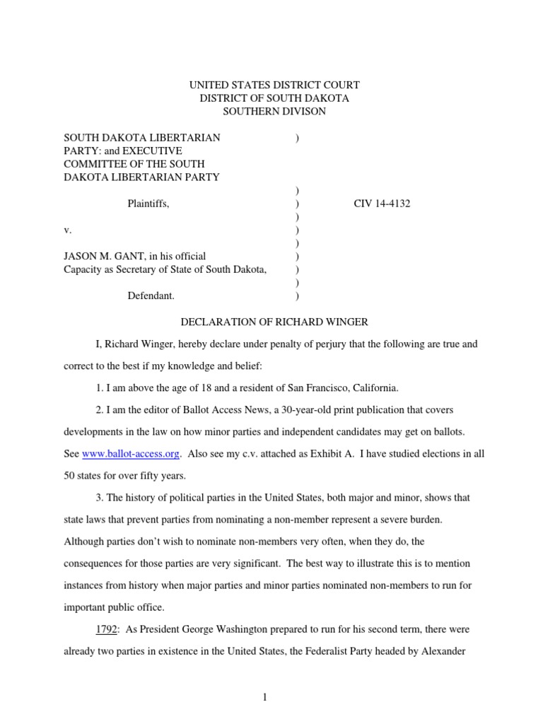 Richard Winger's Declaration in Re: Ruling On Ryan Gaddy's Candidacy ...