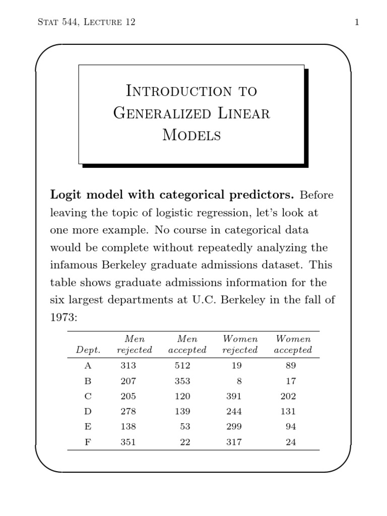 Introduction To Generalized Linear Models: Logit Model With Categorical Predictors. Before | PDF ...